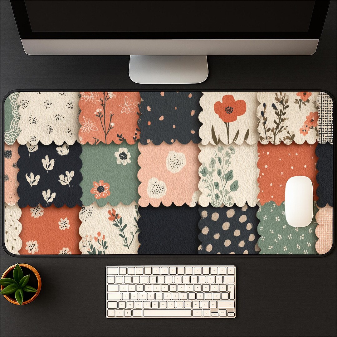 Floral Patchwork Desk Mat: Cottagecore Quilted Style Mousepad - Etsy