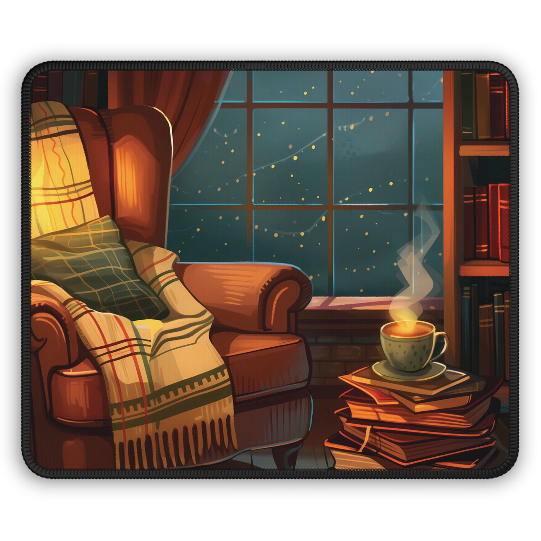 Cozy Reader's Retreat Desk Mat Warm Armchair and Bookshelf Design for ...
