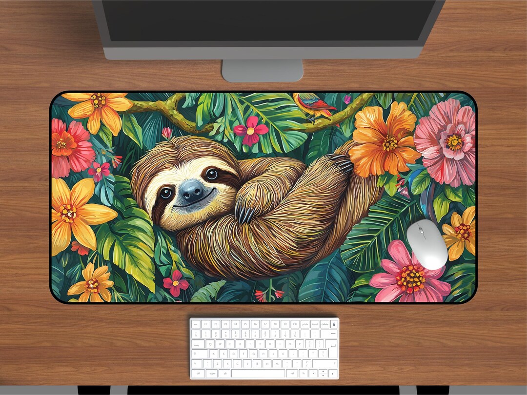 Tropical Sloth Desk Mat - Cheerful Jungle Mouse Pad, Large Wildlife ...