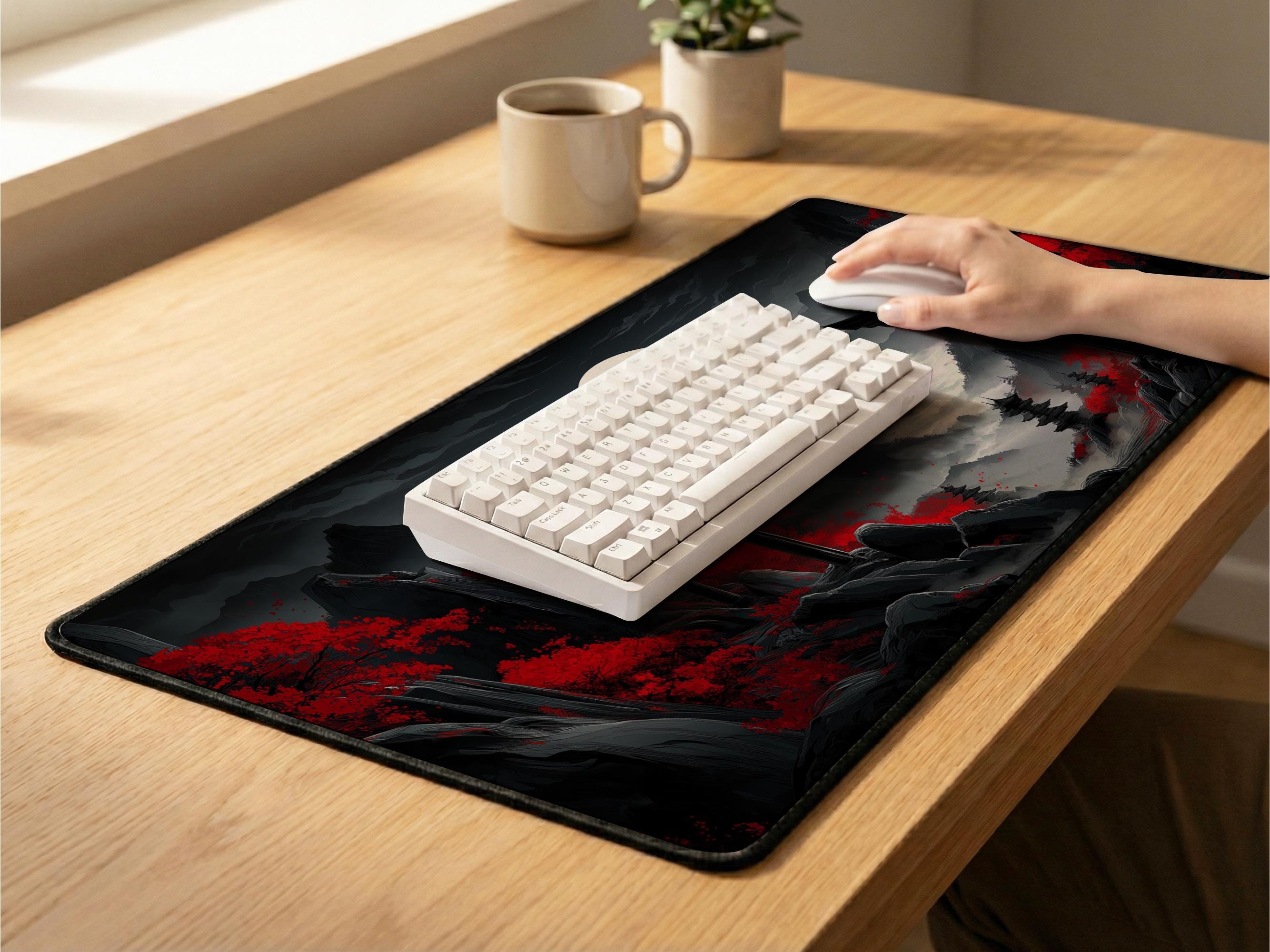 Red Torii Gate Desk Mat: Japanese Landscape Mouse Pad, Dark Anime Decor ...