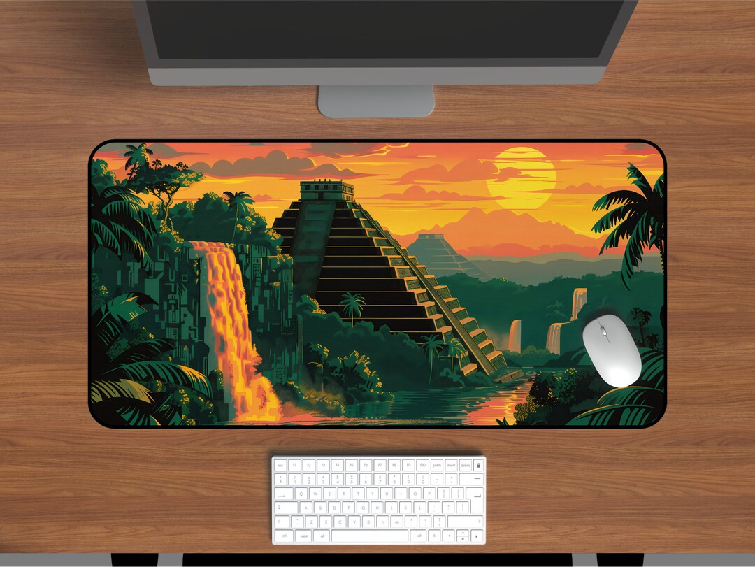 Aztec Pyramid Desk Mat Retro Mayan Mousepad, Ancient Sunset Desk Pad ...