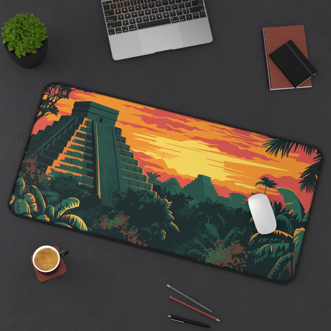 Aztec Pyramid Desk Mat Ancient Sunset Mousepad, Tropical Office Decor ...