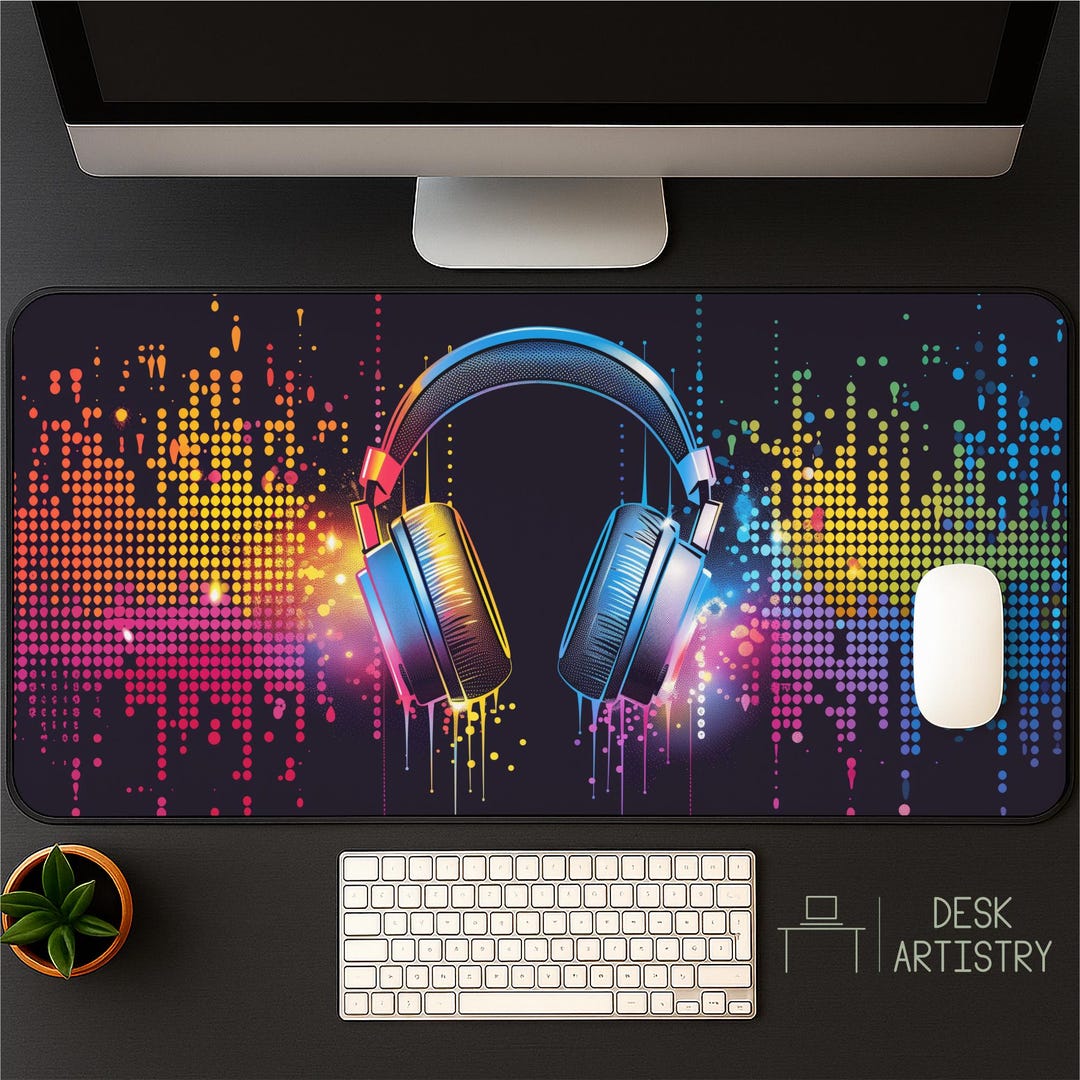 Vibrant Music Desk Mat - Electric Sound Wave Office Pad, Aesthetic ...