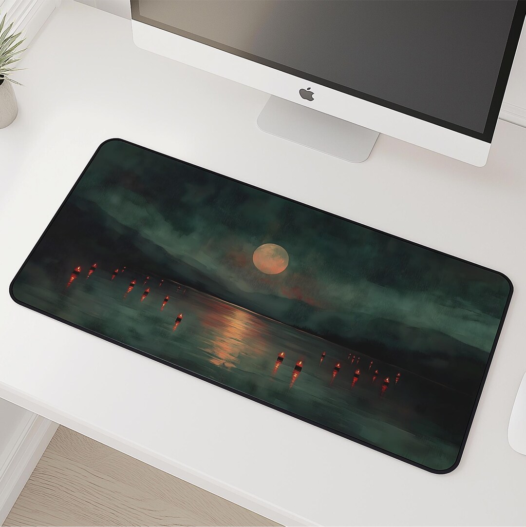 Midnight Lake Desk Mat | Dark Aesthetic Mousepad, Misty Moonlit Water ...