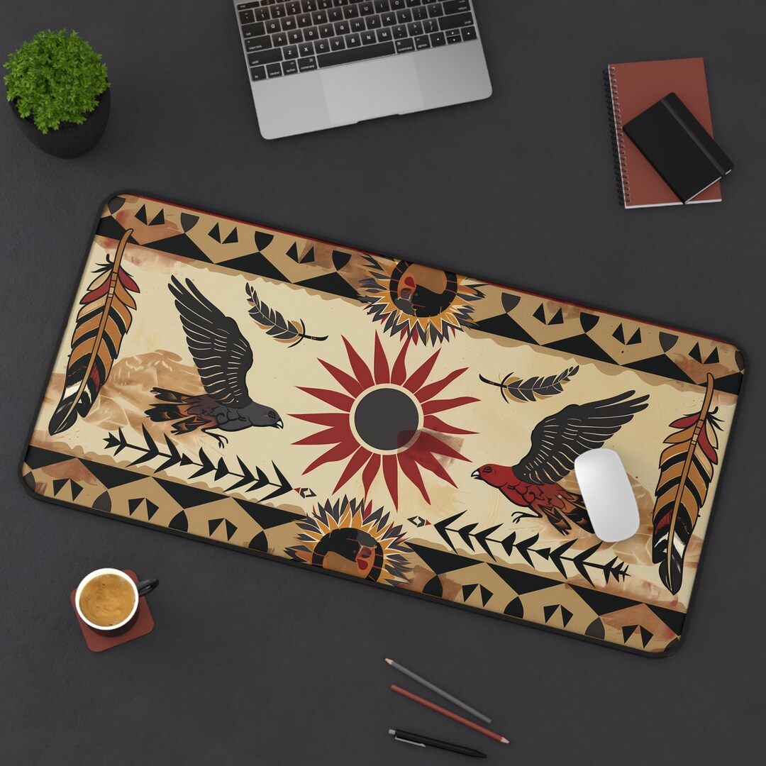 Native American Inspired Desk Mat Traditional Tribal Mousepad, Sun and ...