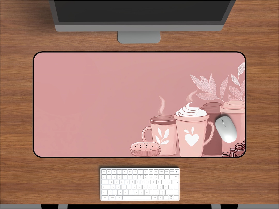 Coffee Lover Desk Mat, Minimalist Coffee Mouse Pad, Large Pink Boho ...