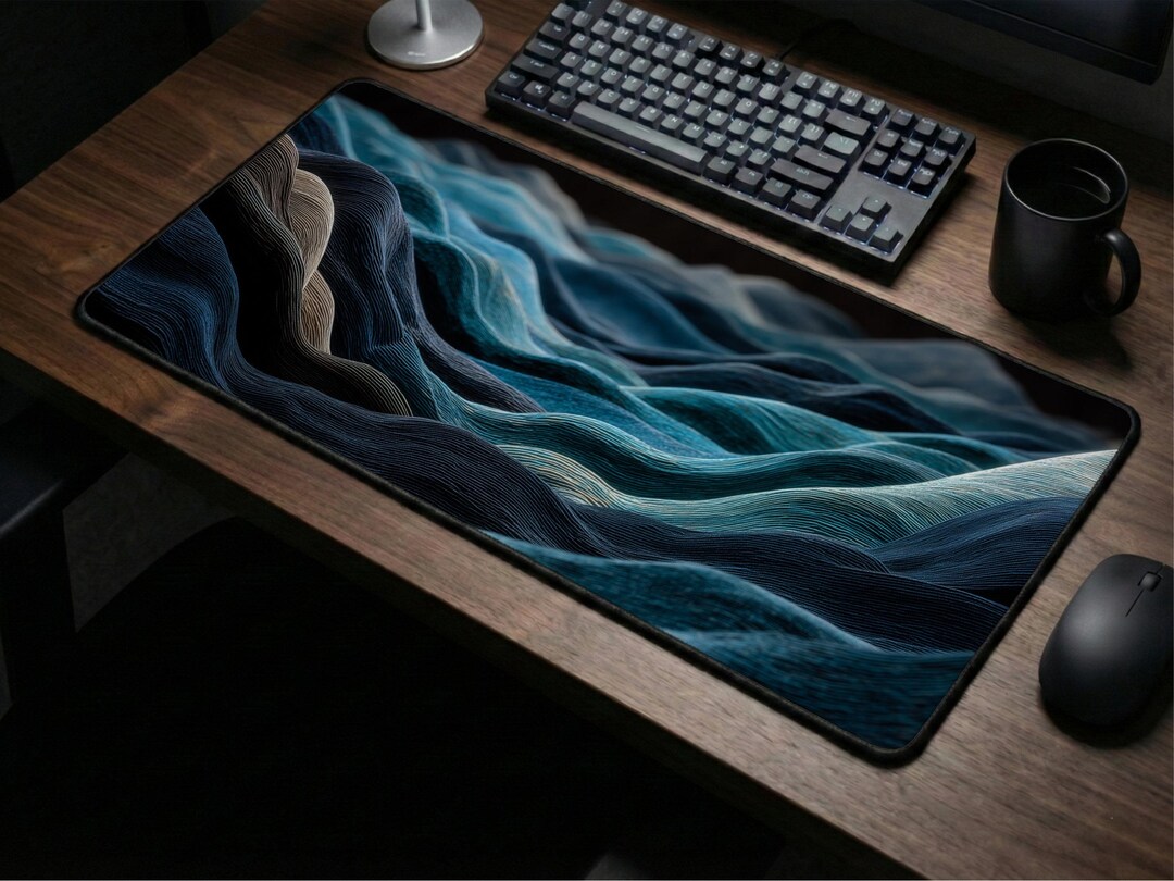Deep Ocean Desk Mat: Blue Abstract Mouse Pad, Navy Topography Office ...