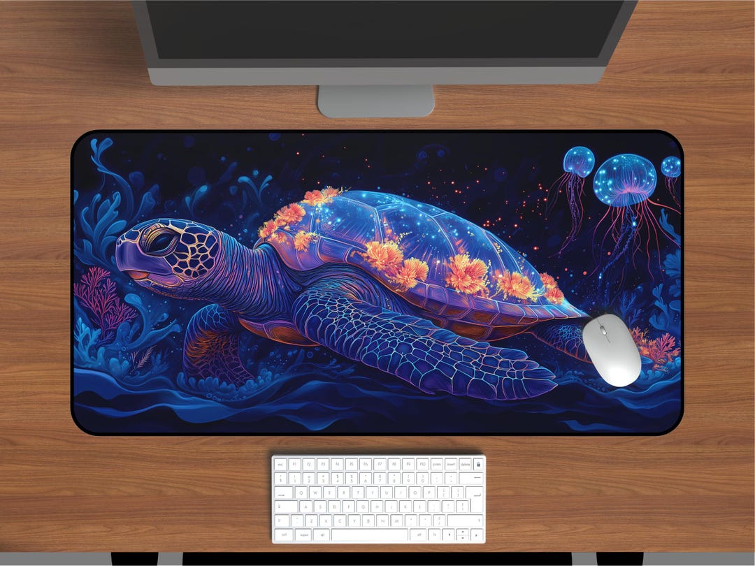 Glowing Sea Turtle Desk Mat: Vibrant Ocean Gaming Office Decor - Etsy