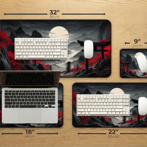 Red Torii Gate Desk Mat: Japanese Landscape Mouse Pad, Dark Anime Decor ...