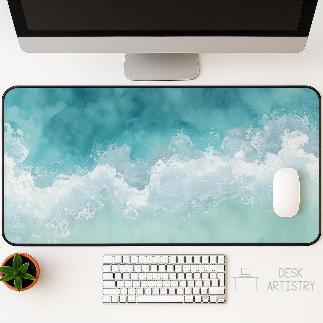 Ocean Wave Desk Mat: Aqua Coastal Decor - Neoprene Desk Pad - Etsy