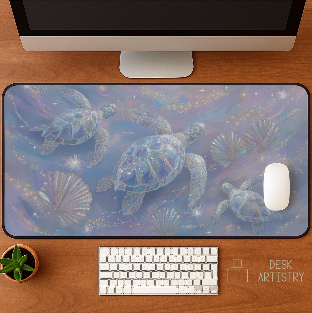 Sea Turtle Desk Mat | Ocean Aesthetic Mouse Pad With Seashells and ...