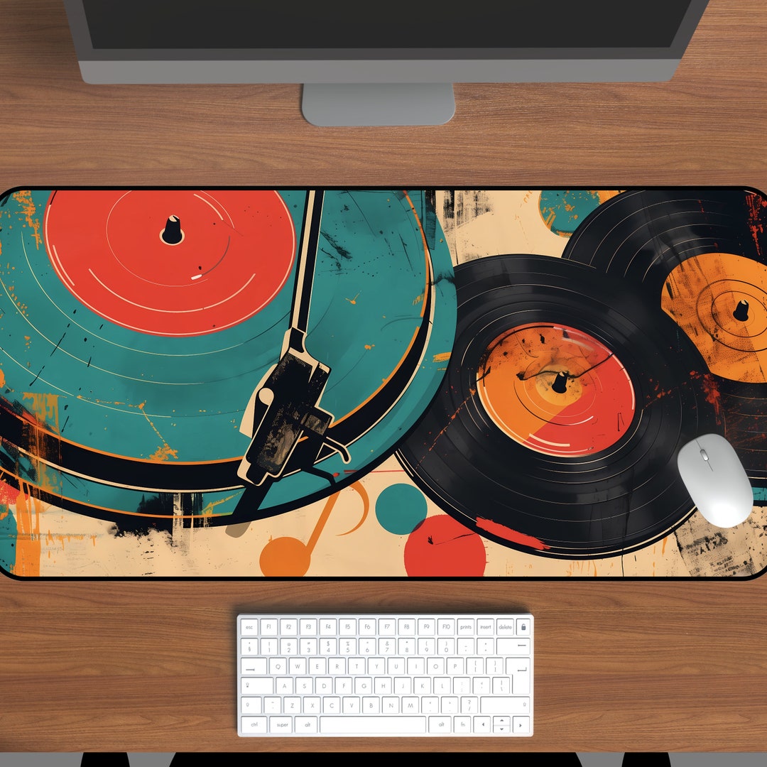 Vintage Vinyl Record Desk Mat - Groovy Turntable Aesthetic for Music ...