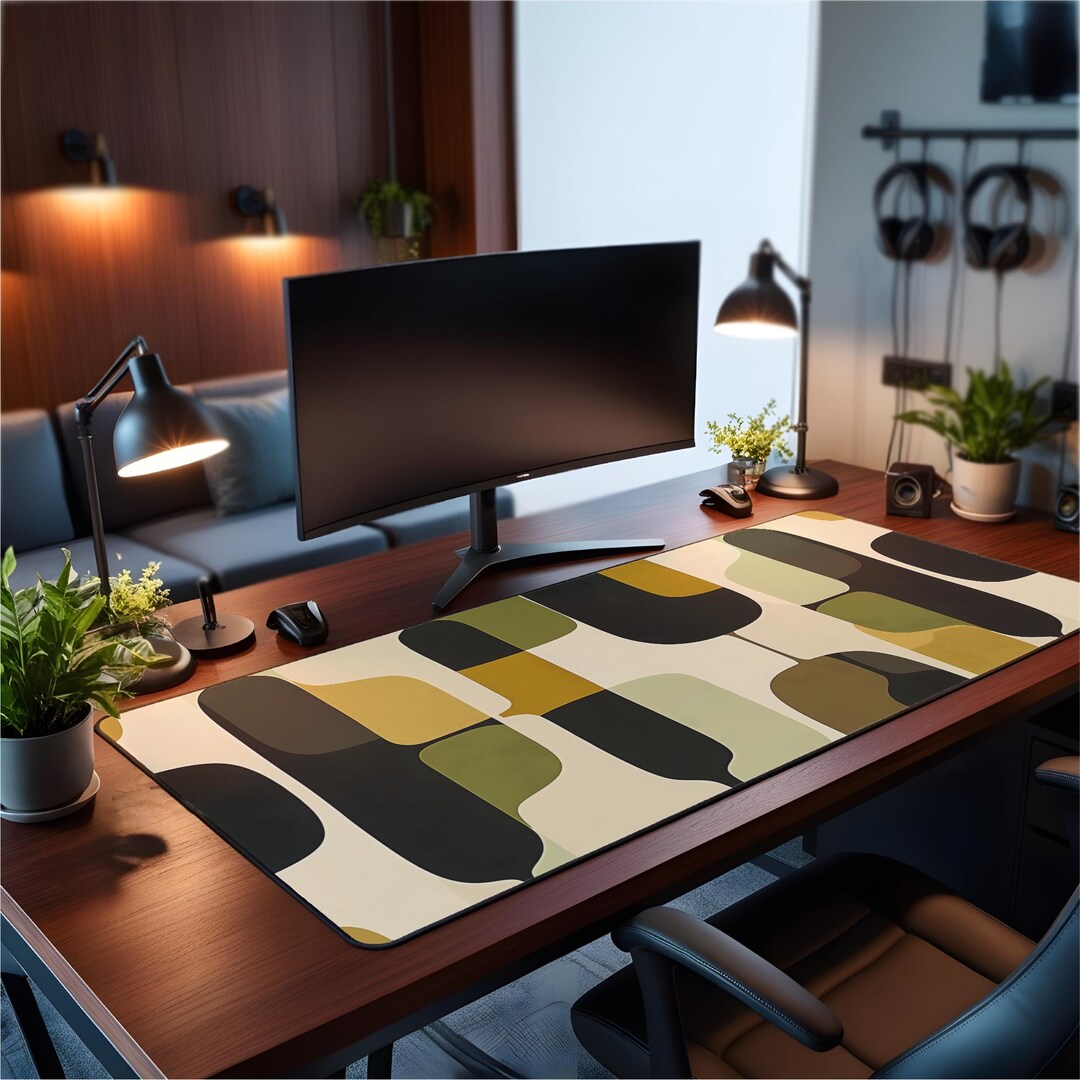 Retro Geometric Desk Mat | Mid-century Modern Abstract Shapes Mousepad ...