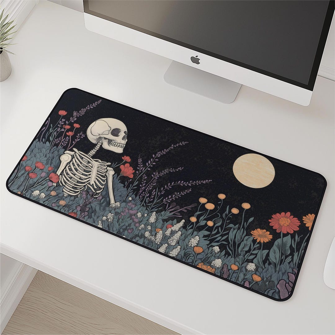 Skeleton Desk Mat | Gothic Floral Mousepad, Dark Academia Desk Pad ...