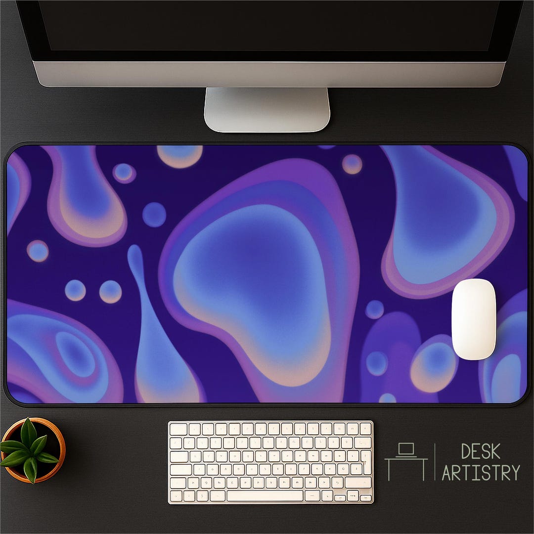 Retro Lava Lamp Desk Mat: Abstract Psychedelic Design, Purple Blue ...