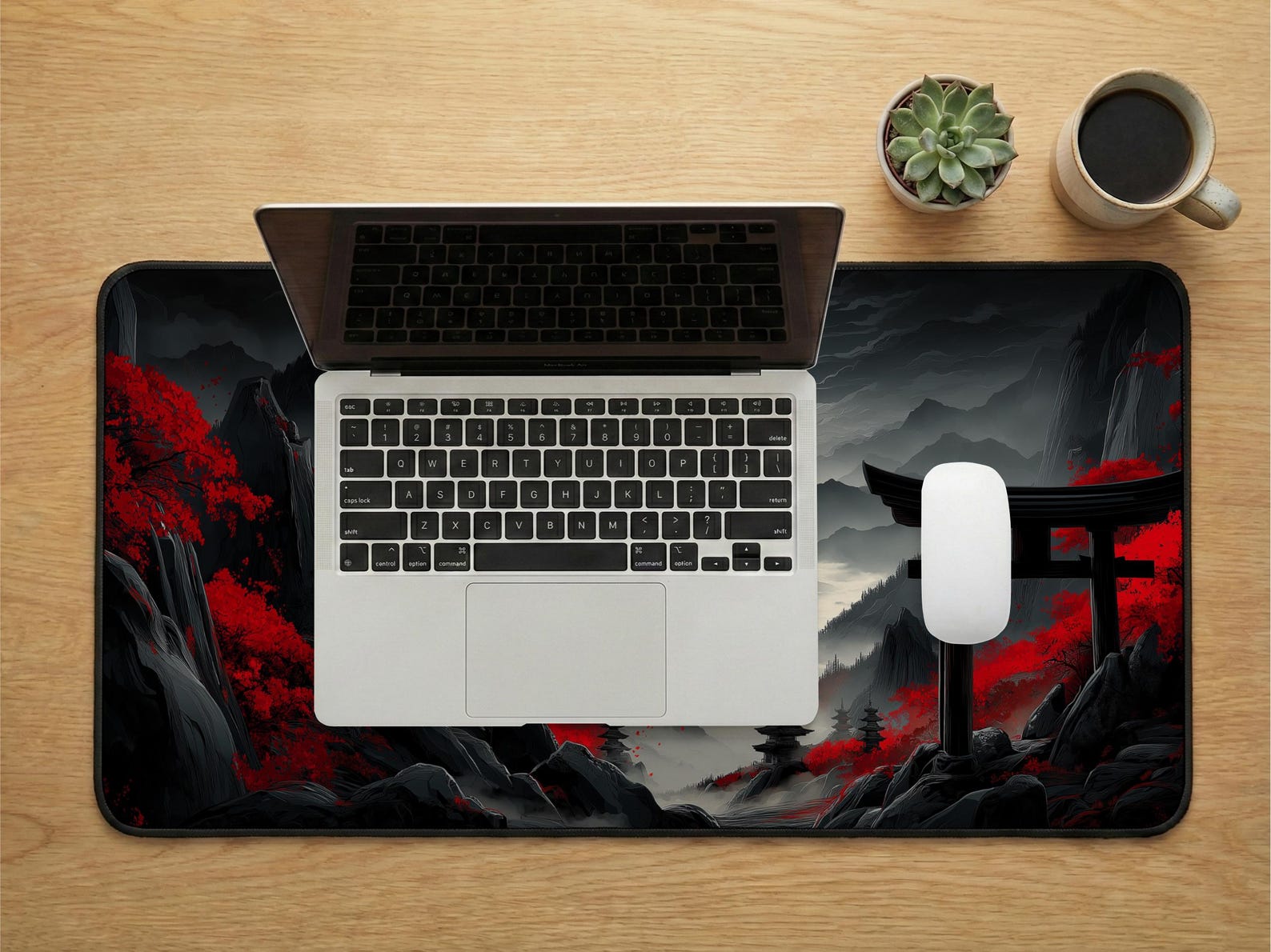 Red Torii Gate Desk Mat: Japanese Landscape Mouse Pad, Dark Anime Decor ...