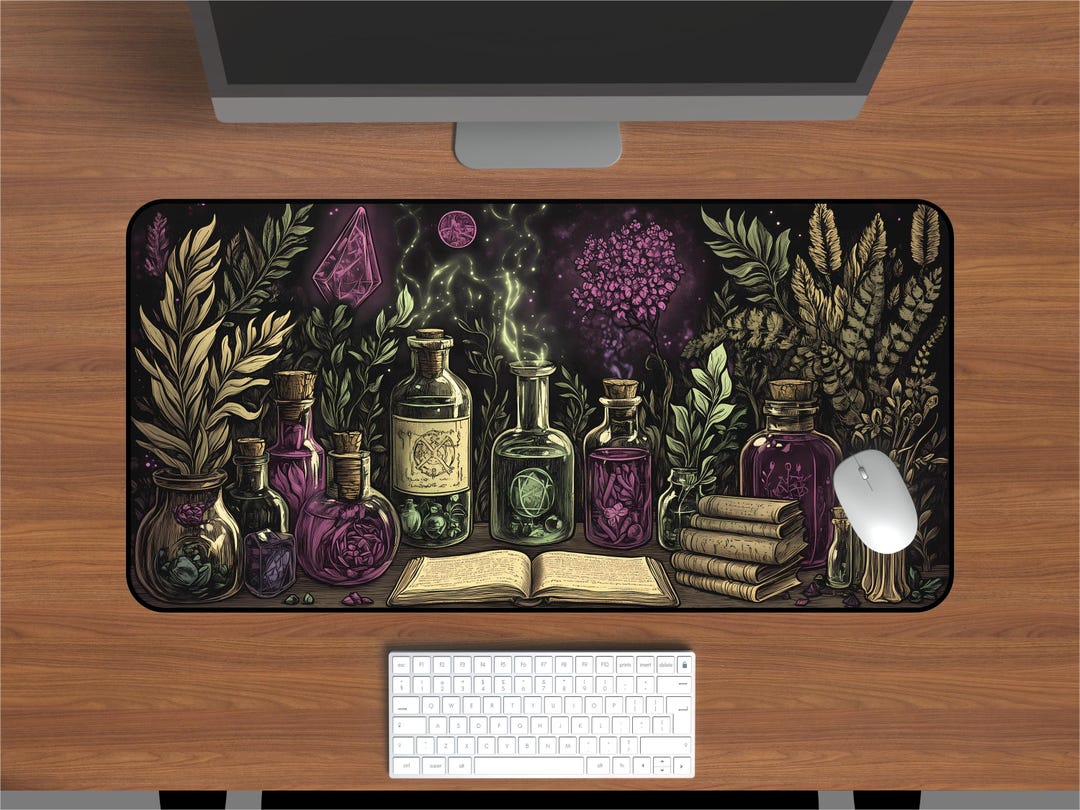 Gothic Potions Desk Mat - Mystical Laboratory Mousepad With Glowing ...