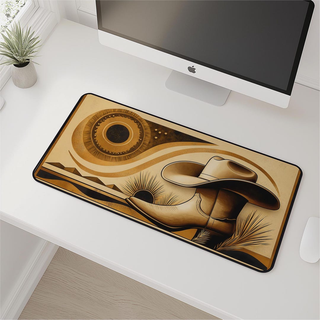 Modern Western Desk Mat | Cowboy Aesthetic Mousepad, Rustic Boots ...
