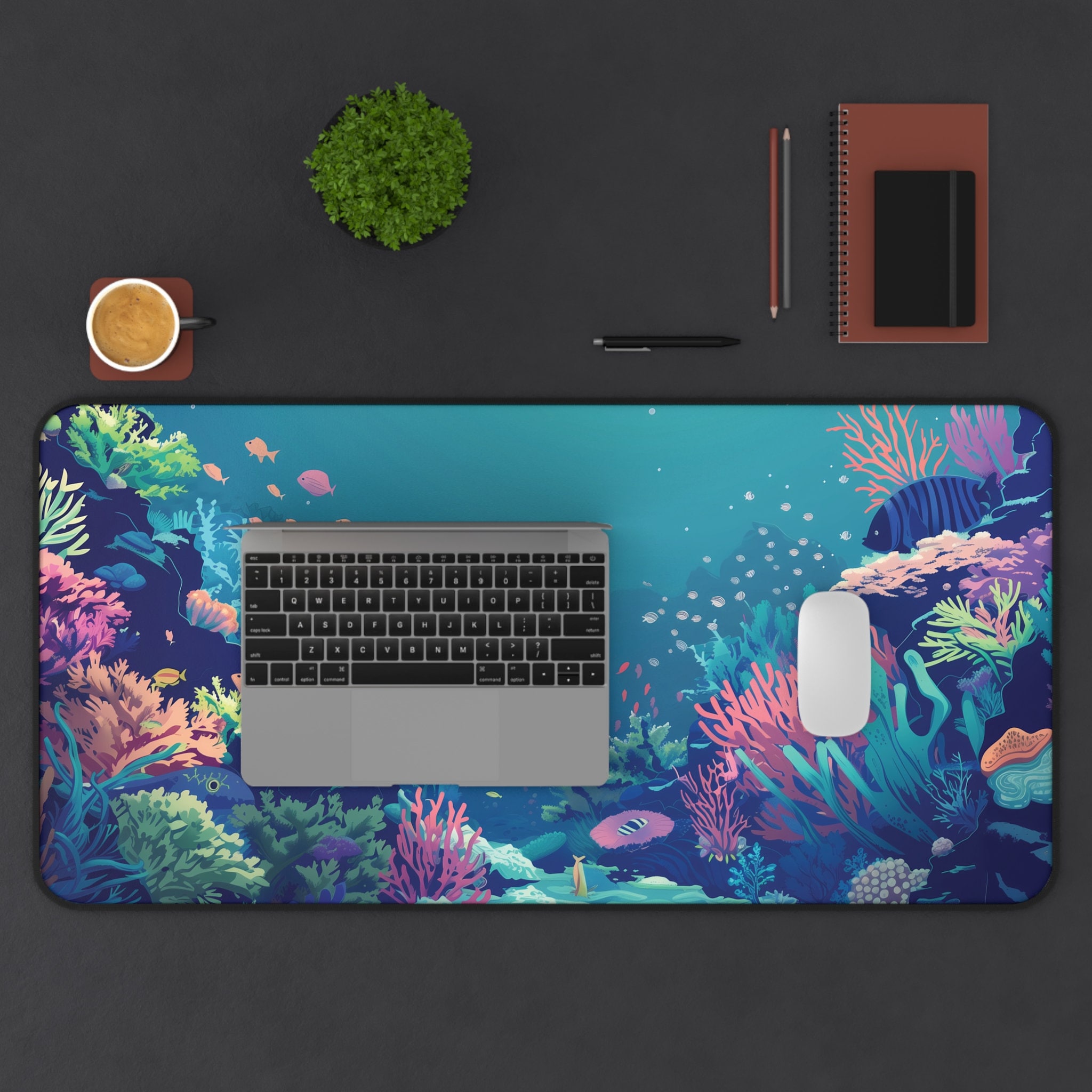 Coral Reef Desk Mat Vibrant Underwater Mousepad, Marine Life Office ...