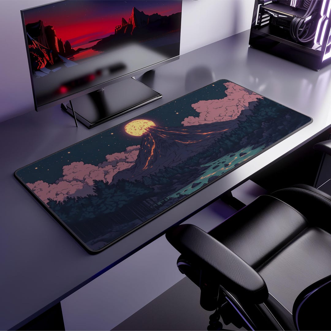 Lo-fi Volcano Desk Mat Lava Fantasy Desk Pad, Starry Sky Mouse Pad ...