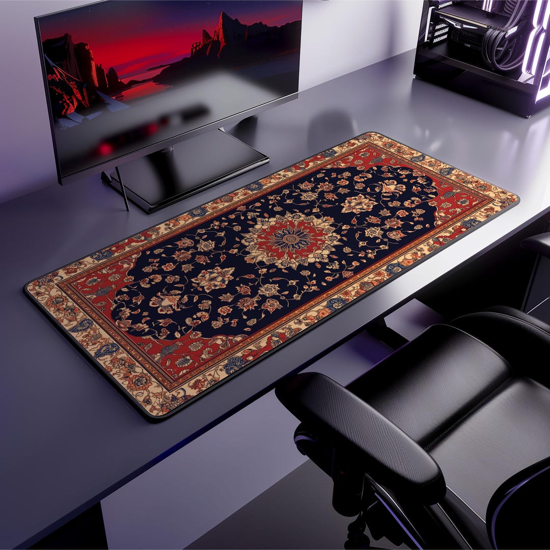 Persian Rug Desk Mat – Intricate Floral Pattern Mouse Pad | Elegant ...