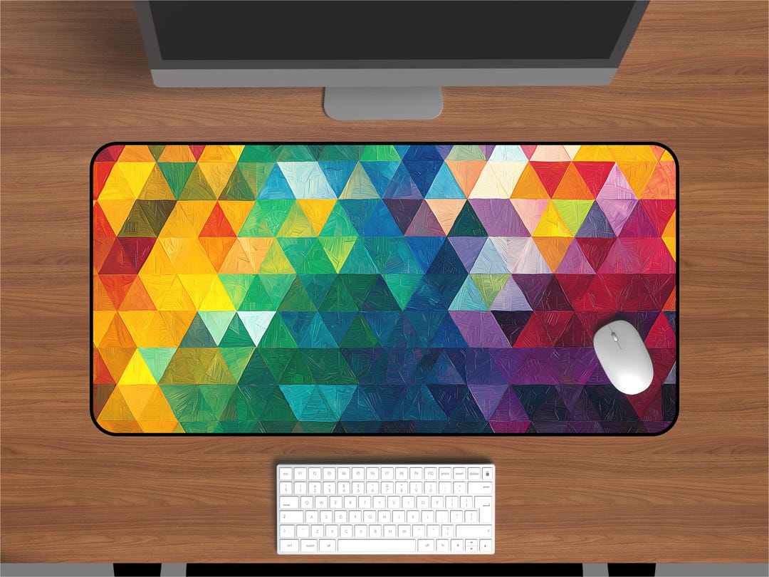 Rainbow Geometric Desk Mat - Triangular Pattern Mousepad, Vibrant ...