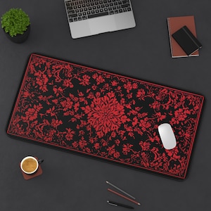 Red Floral Lace Desk Mat: Vintage Victorian Mousepad - Etsy