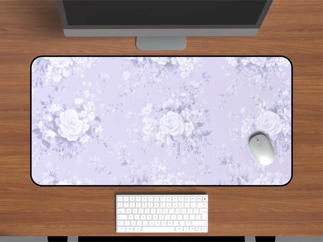 Pastel Purple Lace Desk Mat | Delicate Floral Large Mousepad | Office ...
