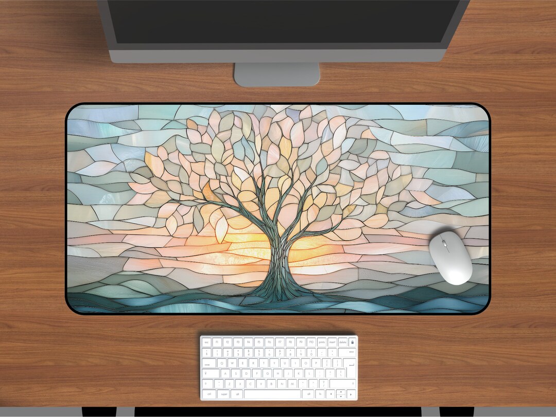 Tree of Life Desk Mat: Faux Stained Glass Pastel Keyboard Pad - Etsy