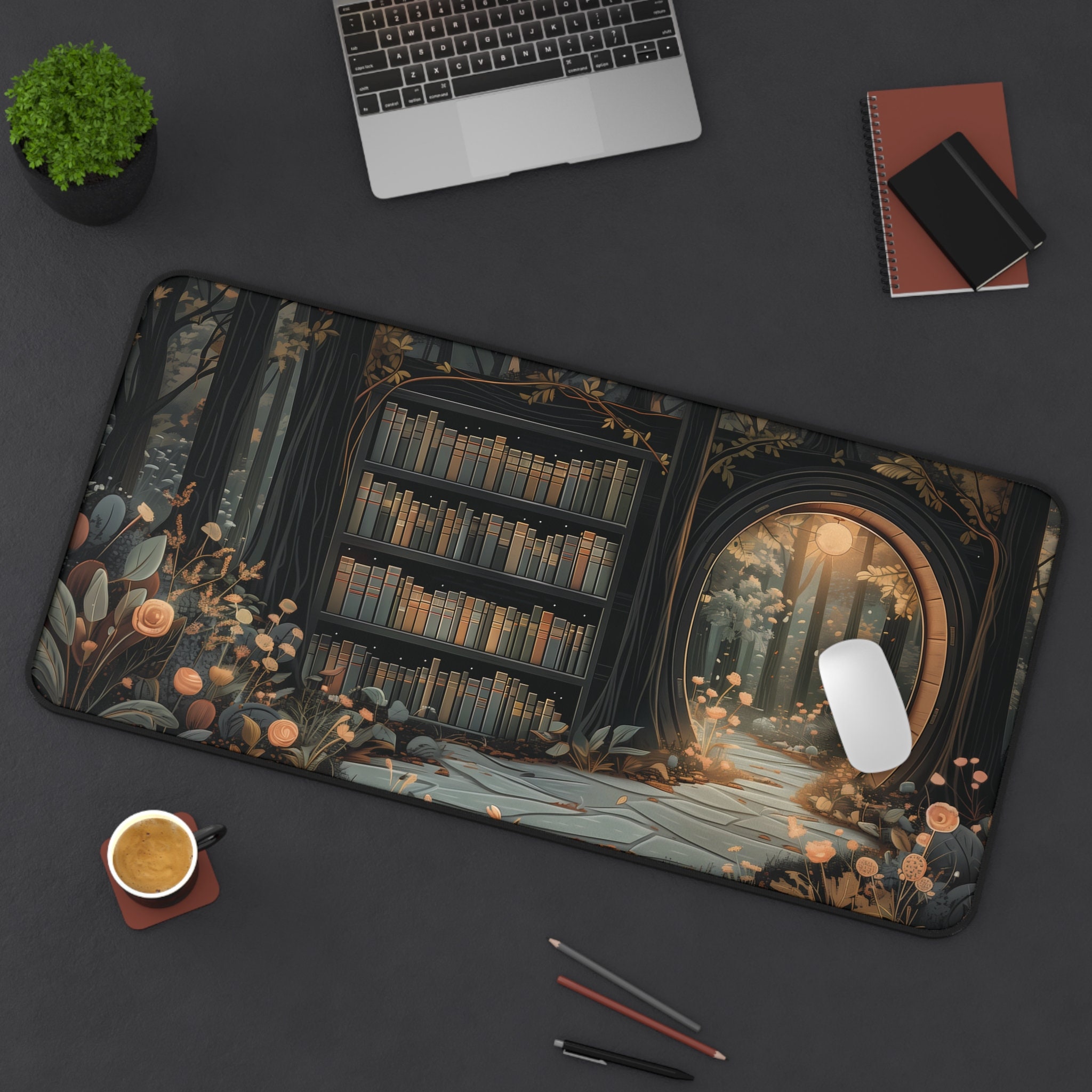 Enchanted Forest Library Desk Mat: Mystical Bookshelf Mouse Pad - Etsy