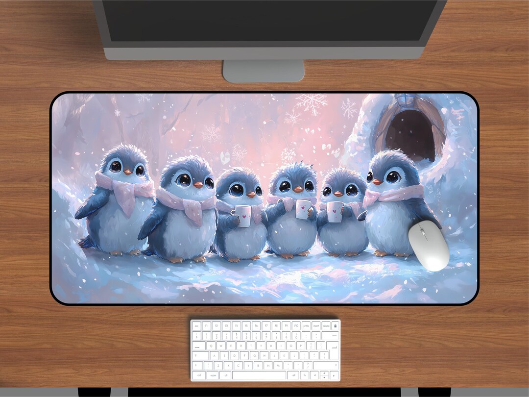 Penguins Desk Mat - Cute Kawaii Winter Office & Gaming Decor, Adorable ...