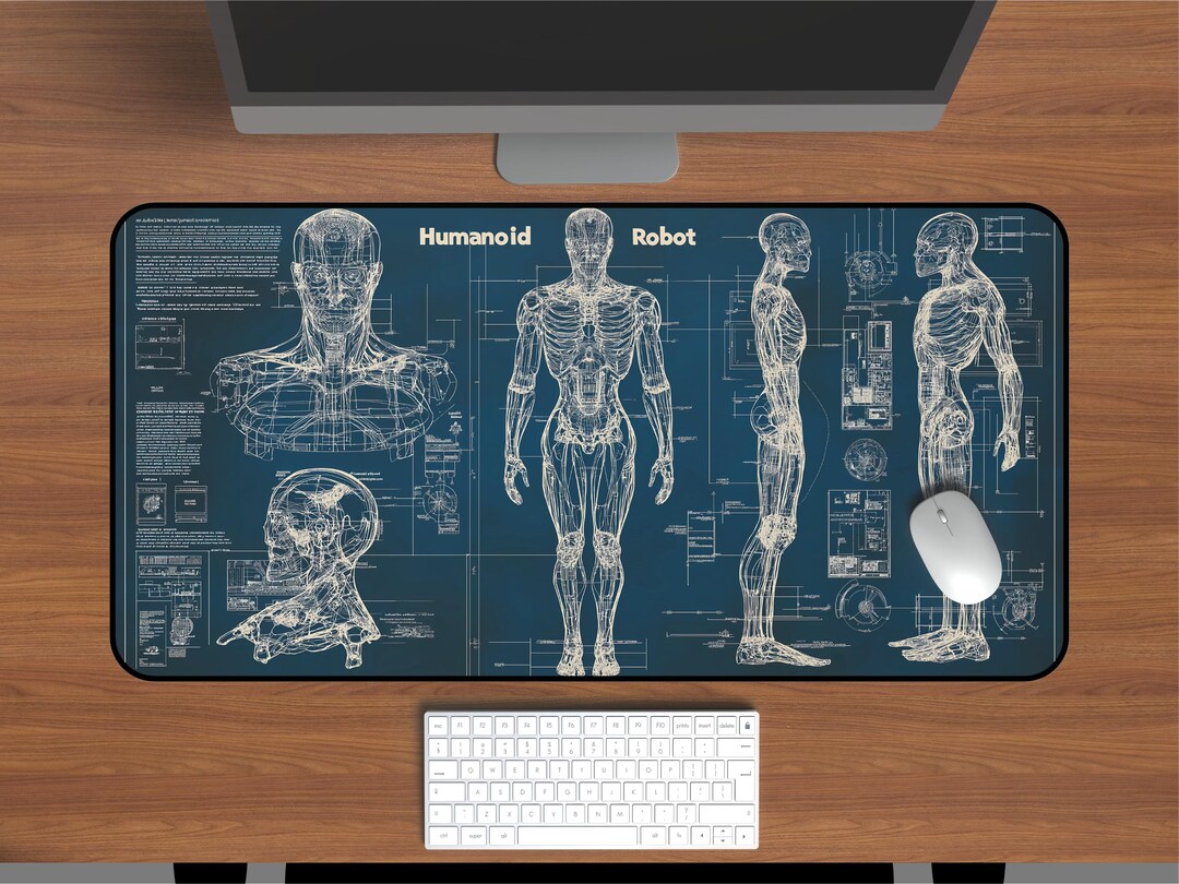 Robot Blueprint Desk Mat | Futuristic Sci-fi Mousepad, Cybernetic ...