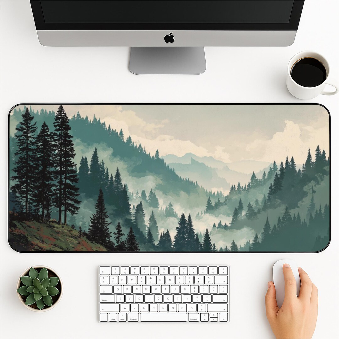Foggy Forest Desk Mat: Vintage National Park Poster Mousepad - Etsy
