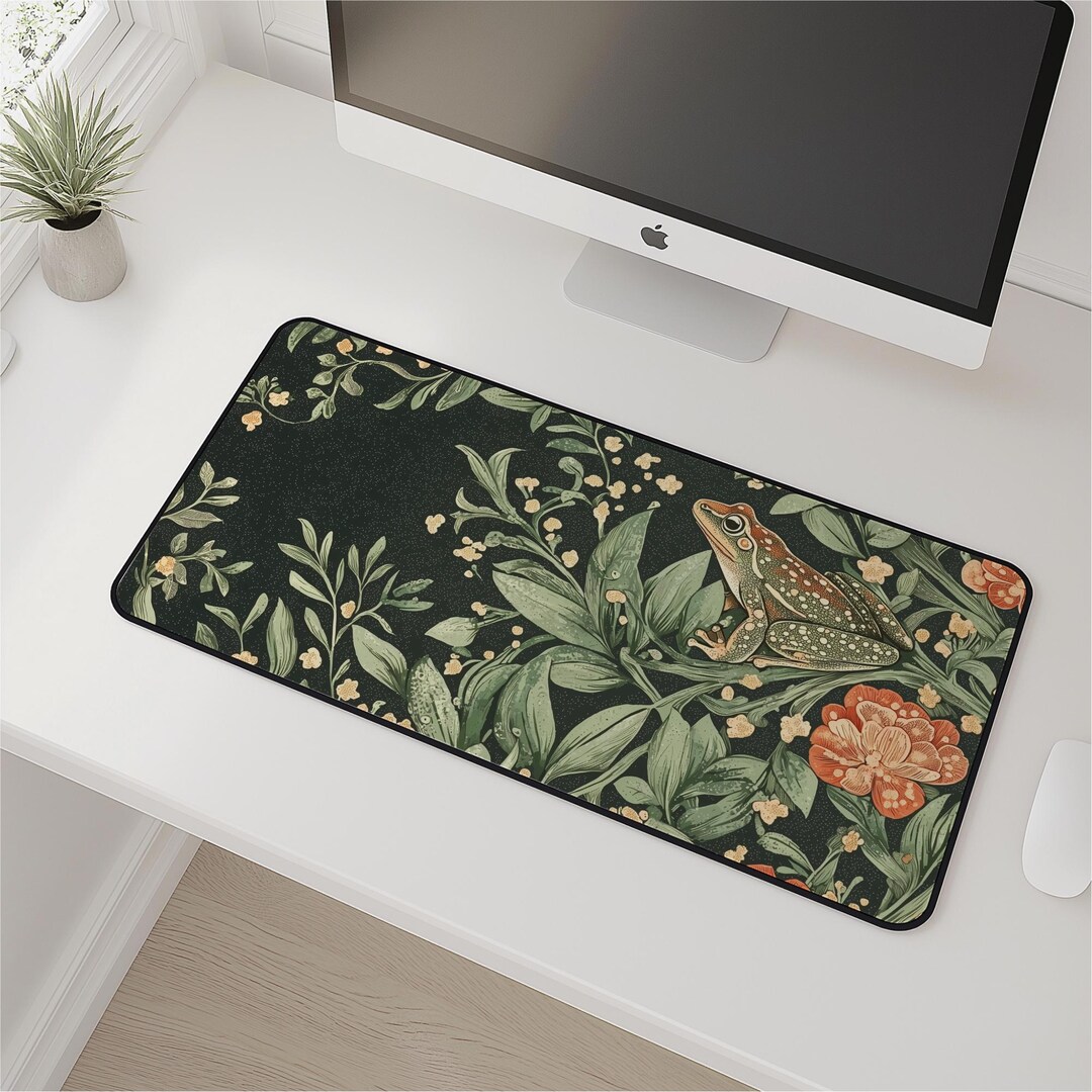 Art Nouveau Frog Desk Mat - Floral Mousepad for Frog Lovers, Aesthetic ...