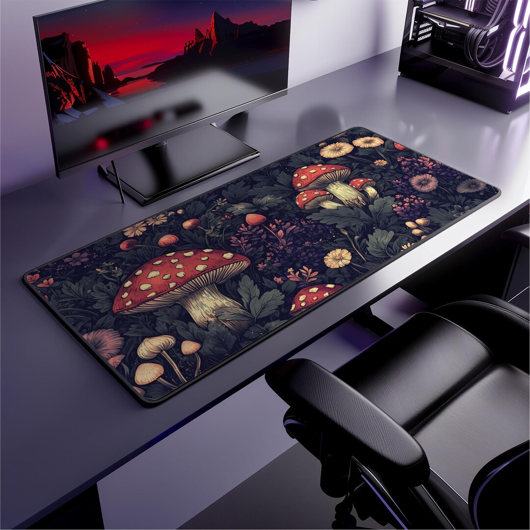 Enchanted Forest Desk Mat - Mushroom and Floral Fantasy Design Mousepad ...