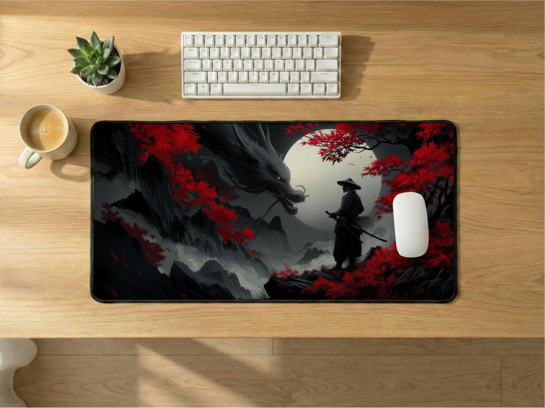 Samurai Dragon Desk Mat: Japanese Art Mouse Pad, Dark Fantasy TCG ...