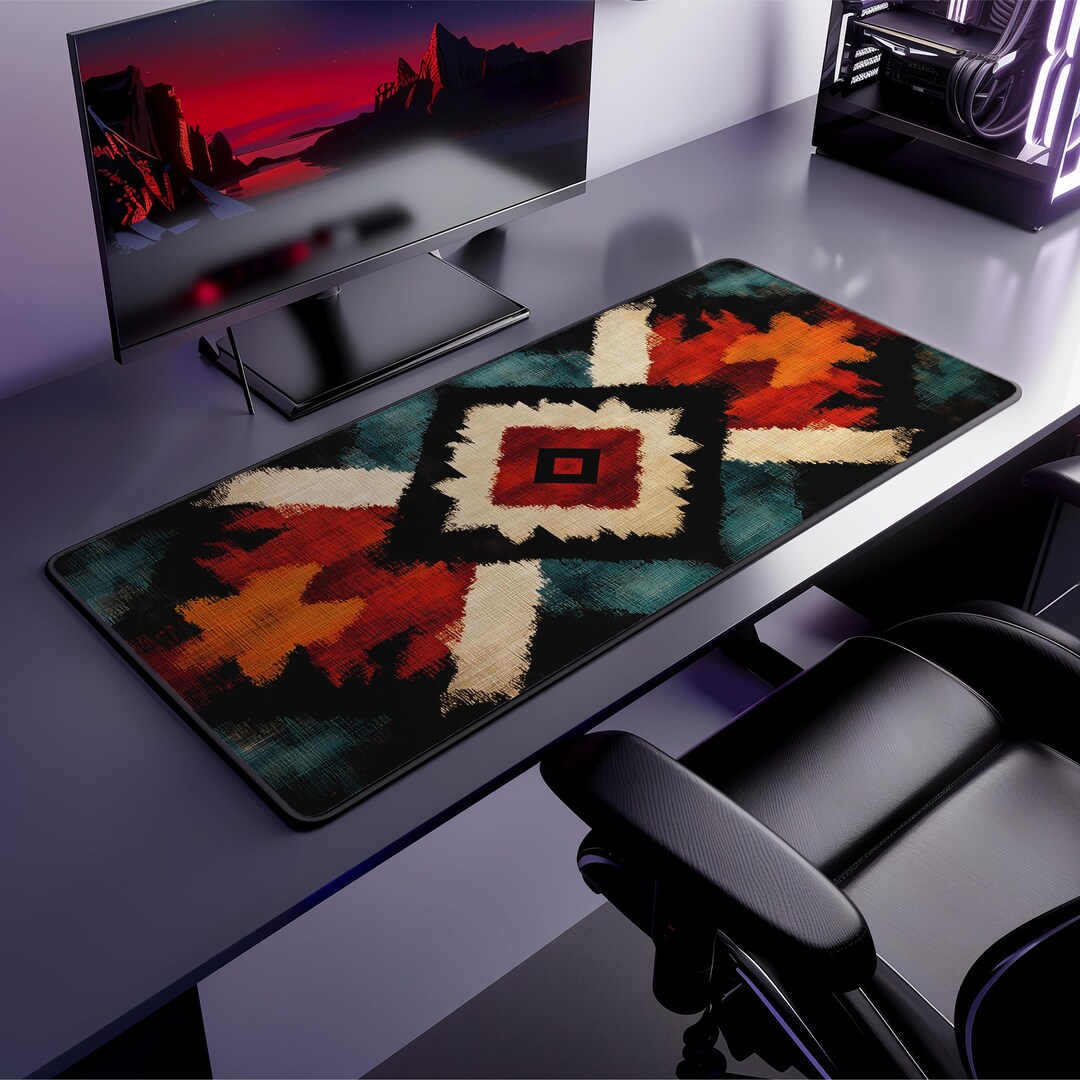 Red Diamond Tribal Desk Mat - Bold Bohemian Geometric Mouse Pad ...