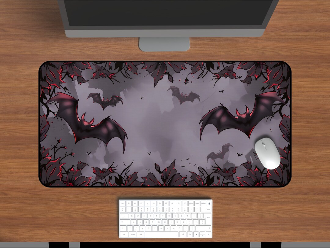 Dark Bats Desk Mat Gothic Halloween Mousepad, Cute Spooky Gaming ...