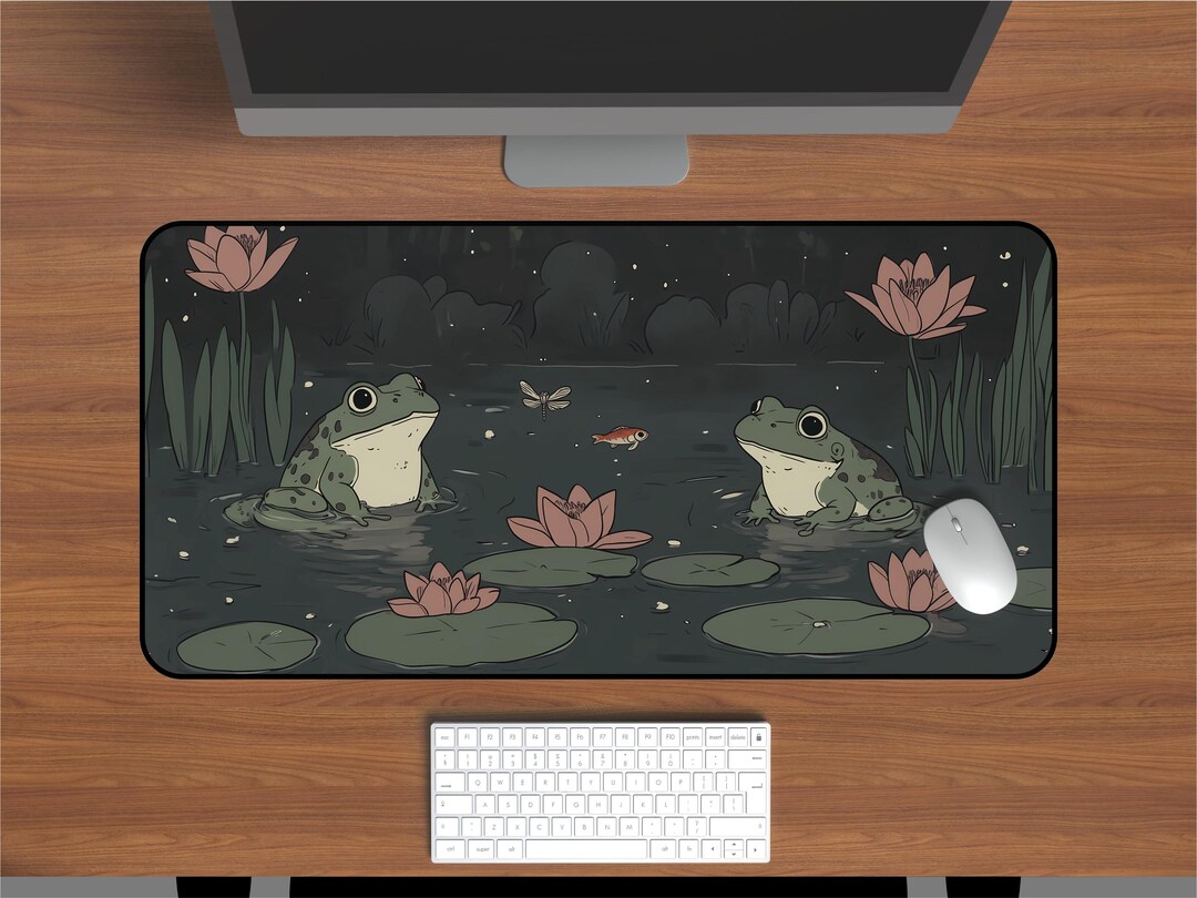 Frog Pond Desk Mat - Cute Frog Desk Pad With Lily Pads & Dragonfly ...
