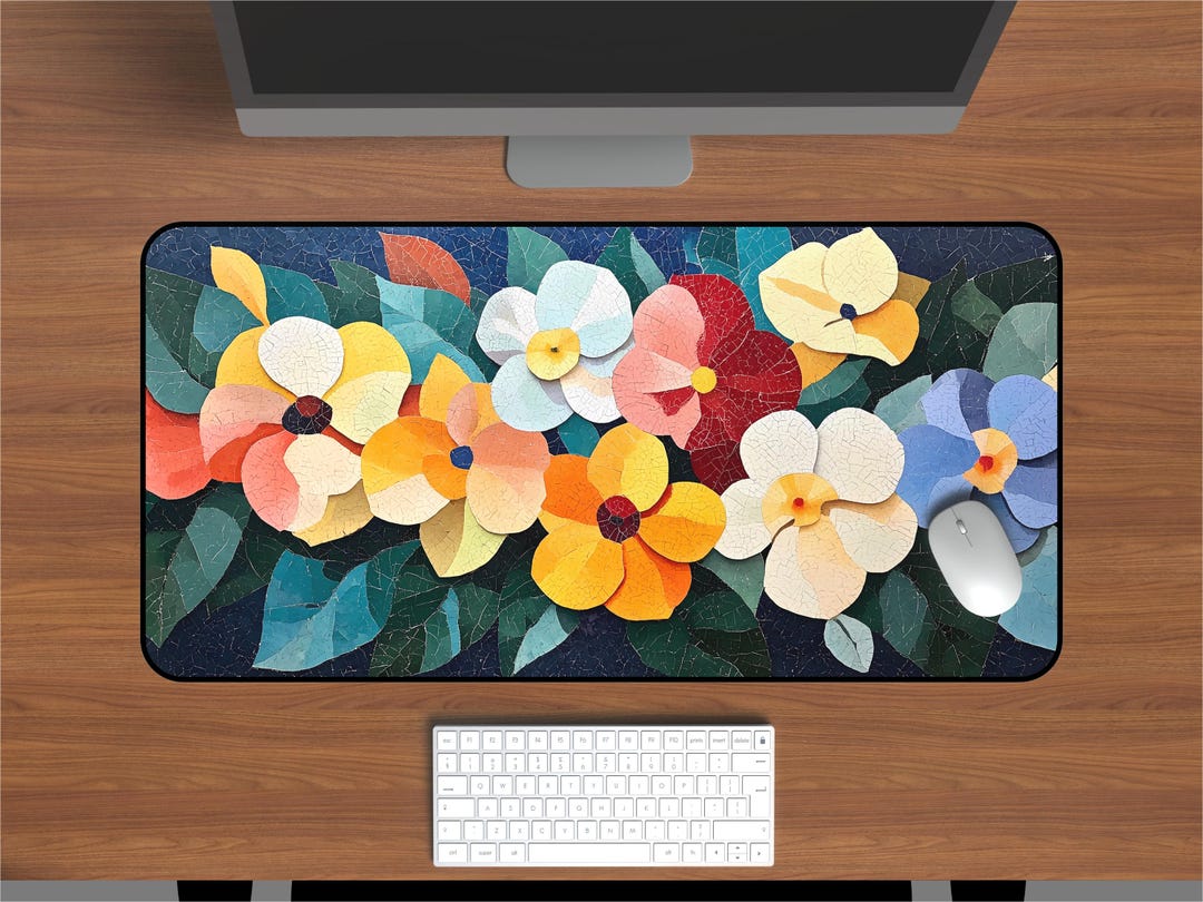 Gaudí-inspired Mosaic Desk Mat - Colorful Floral Office Decor, Artistic ...