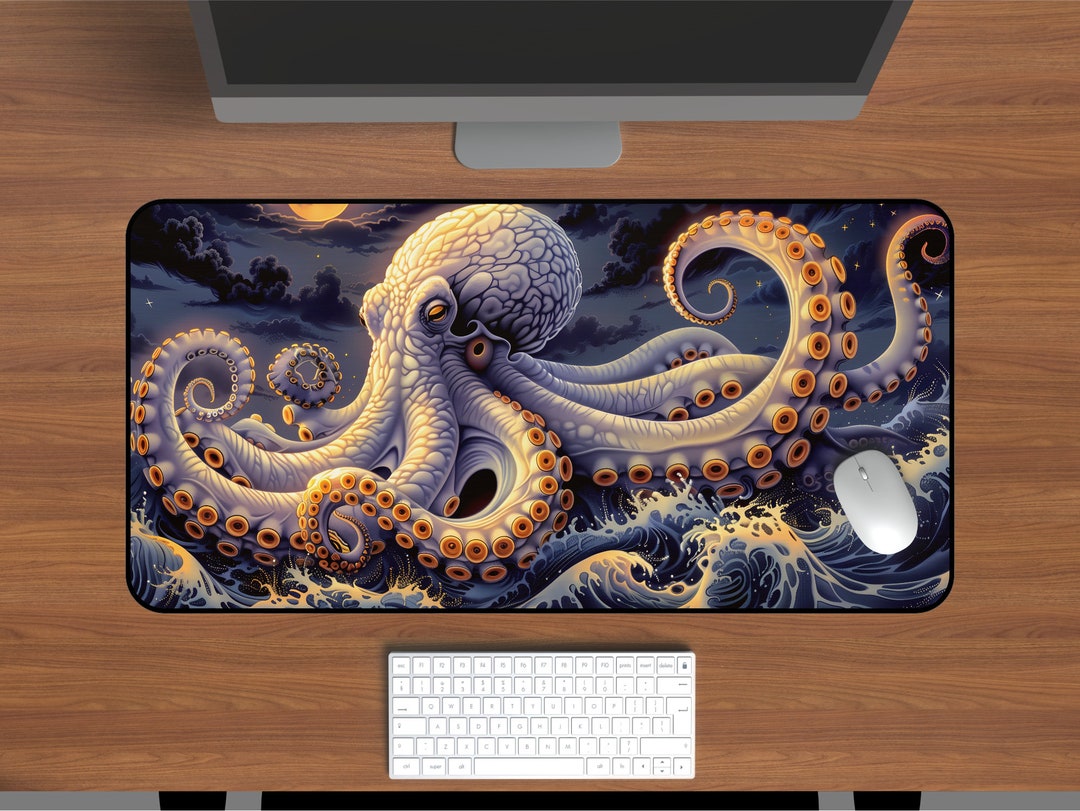 Majestic Octopus Desk Mat Octopi Moon Mousepad, Ocean Mouse Pad, Gaming ...