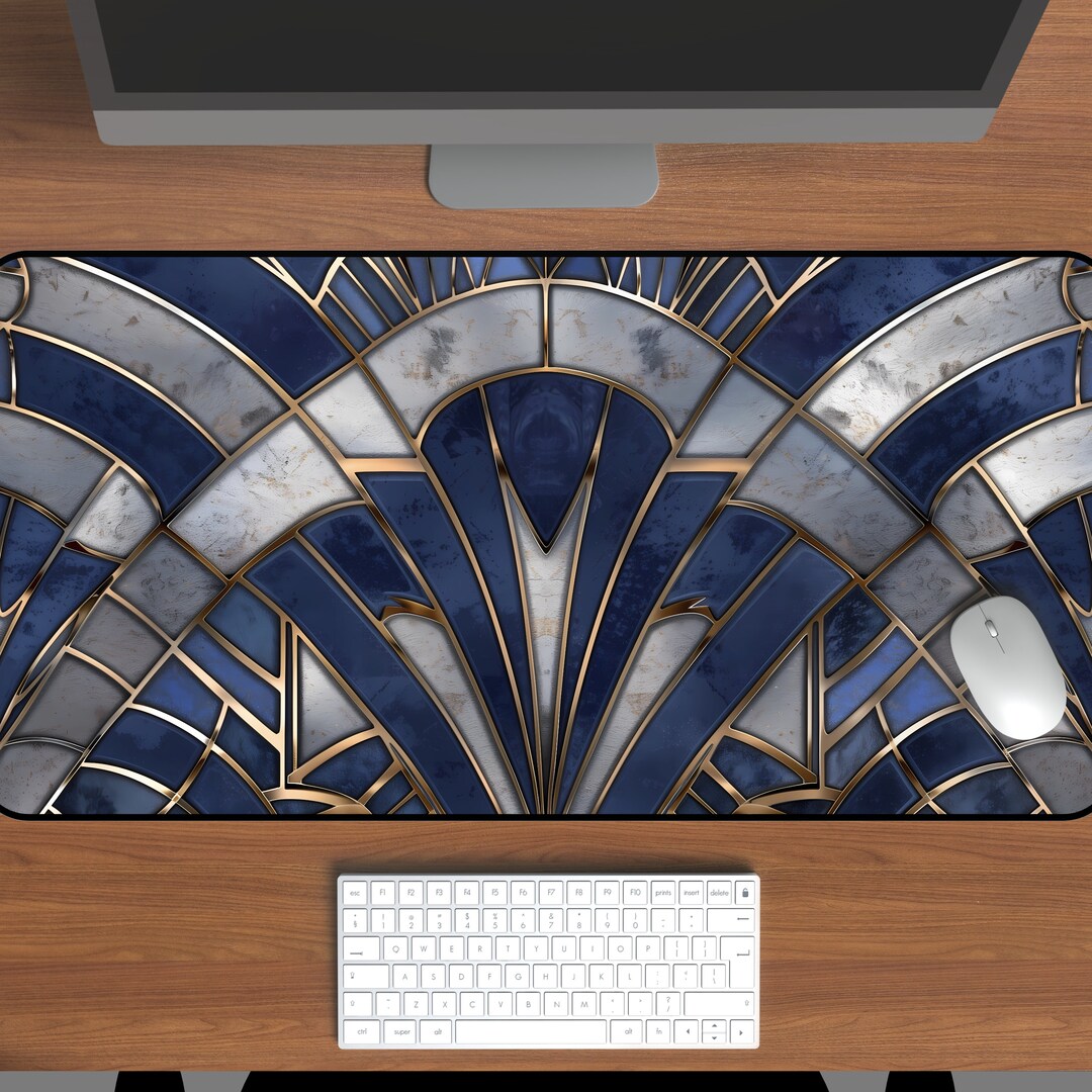 Art Deco Mousepad Elegant Navy and Gold Desk Mat, Glamorous Office ...