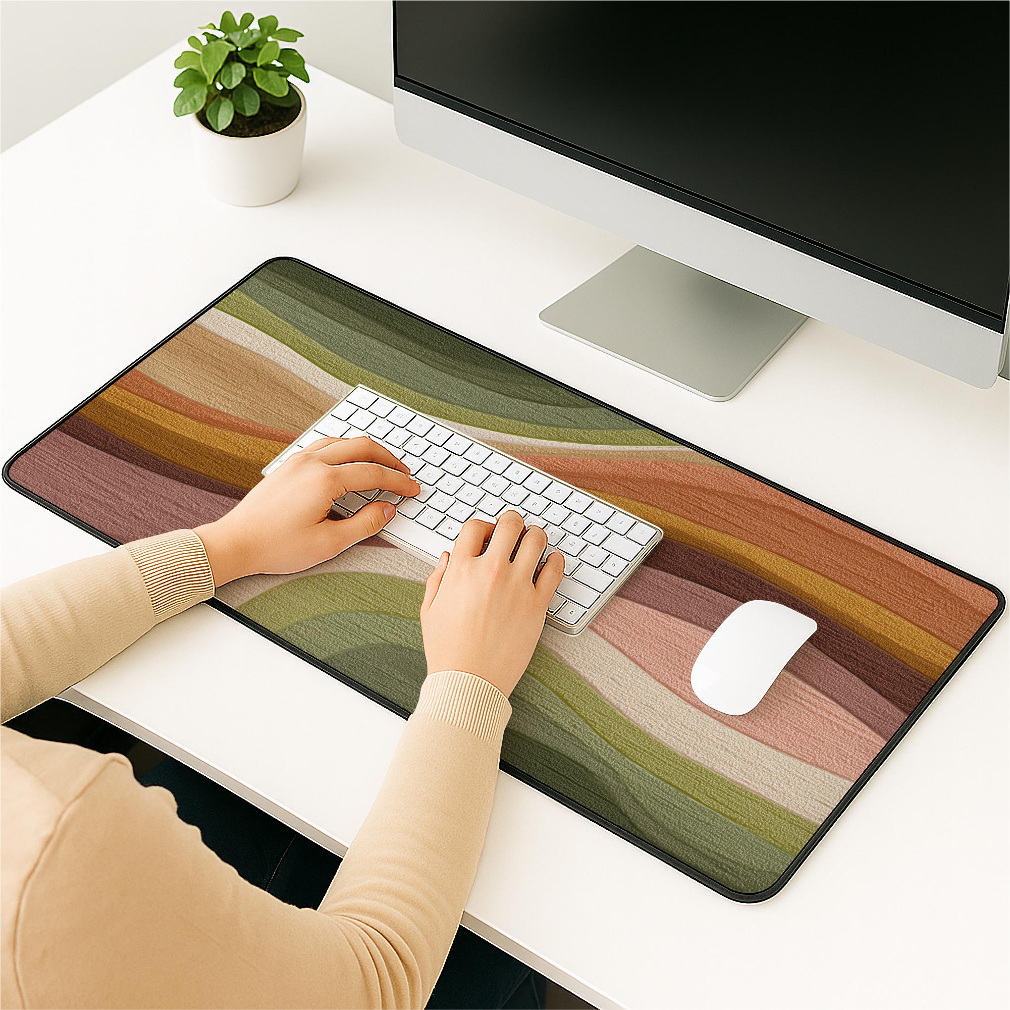 Retro Wavy Desk Mat: Earth Tone 70s Office Decor - Etsy