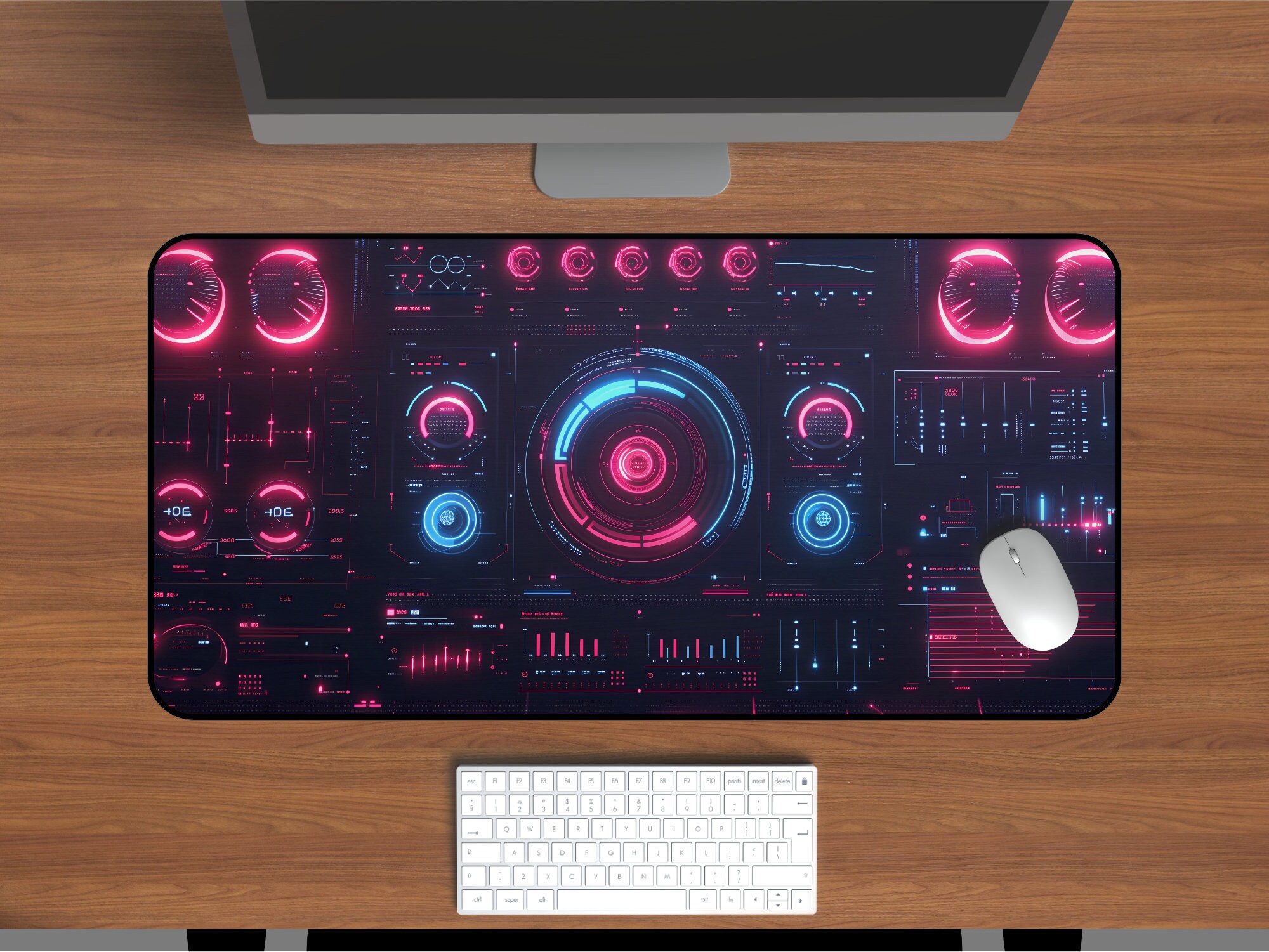 Cyberpunk Gamer Dashboard Desk Mat Control Center Mousepad, Neon Desk ...