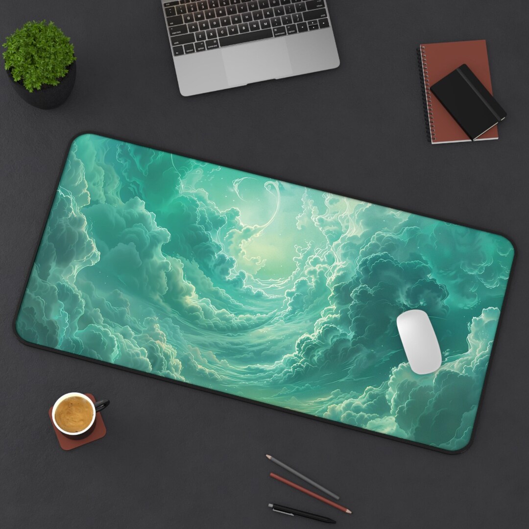 Turquoise Celestial Whirl Desk Mat Ethereal Aquatic Cloudscape Mousepad - Etsy