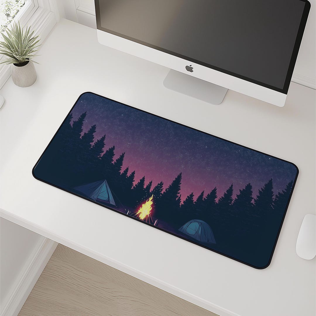 Lo-fi Anime Camping Desk Mat: Starry Night Campfire Mousepad - Etsy