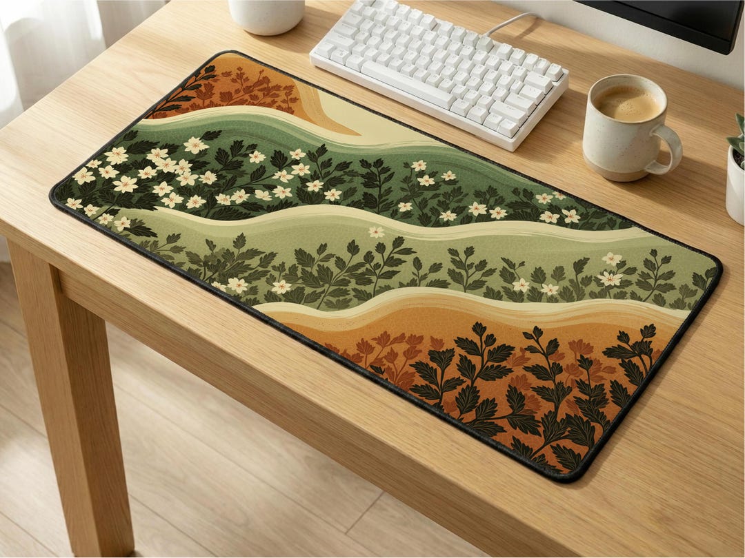 70s Floral Wave Desk Mat: Retro Flower Mouse Pad, Groovy Abstract Art ...