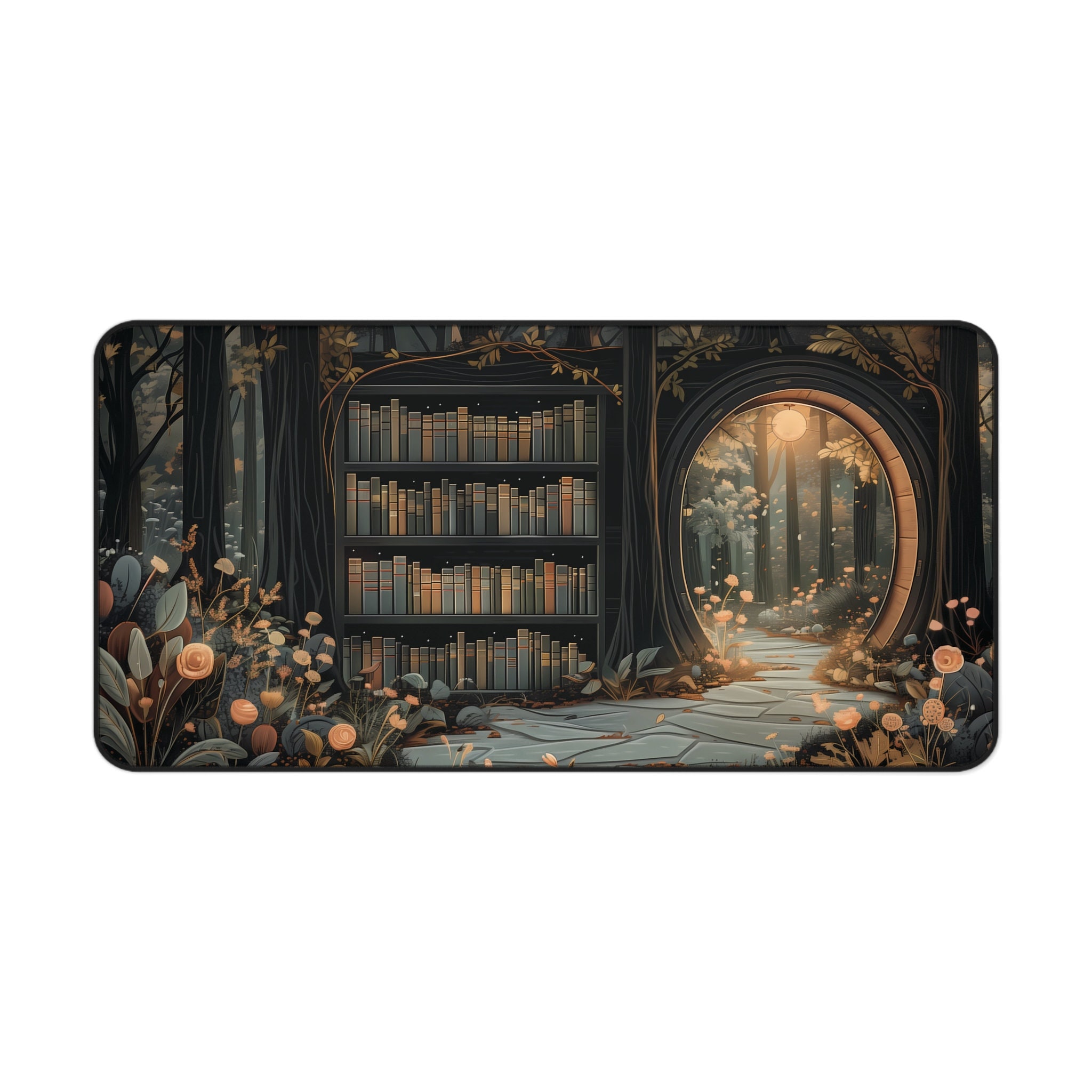 Enchanted Forest Library Desk Mat: Mystical Bookshelf Mouse Pad - Etsy