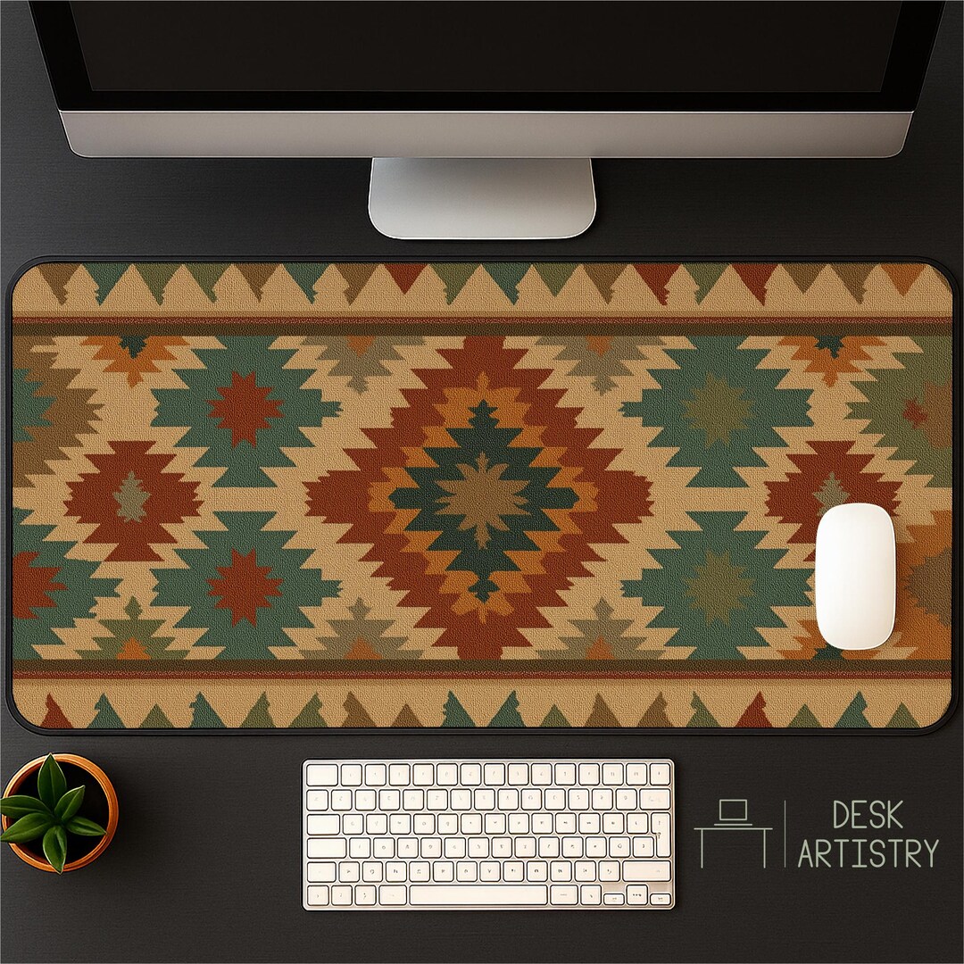 Southwest Aztec Desk Mat: Rustic Geometric Extended Mouse Pad, Boho ...
