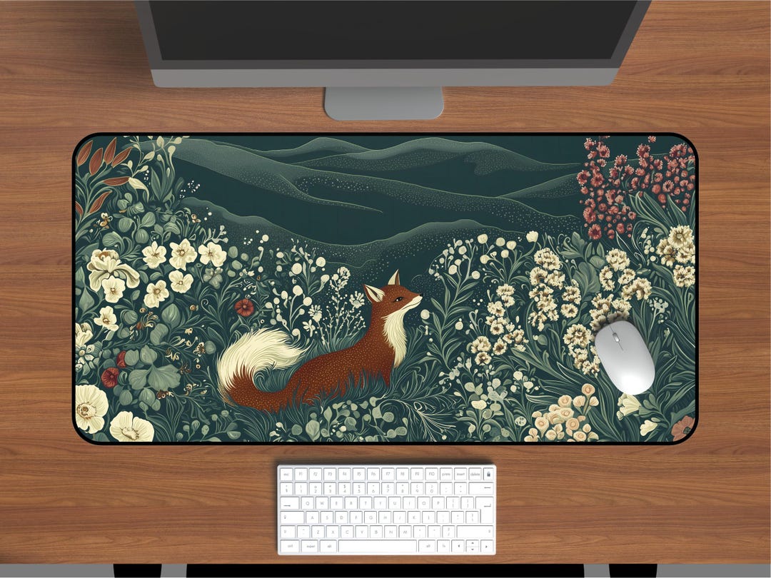 Art Nouveau Fox Desk Mat - Fox in Natural Habitat Mousepad, Botanical ...